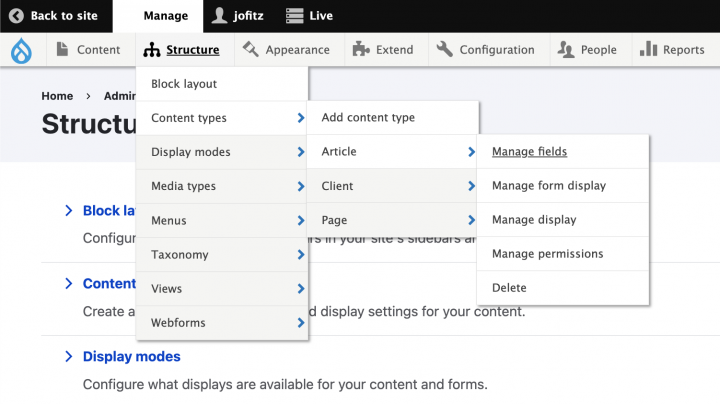 Drupal basics: Admin toolbar | jofitz